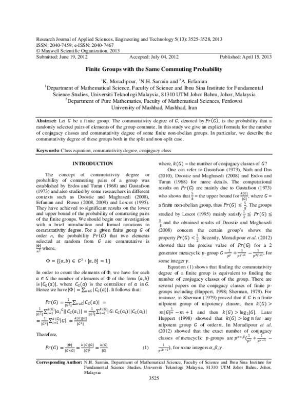 (PDF) Finite groups with the same commuting probability