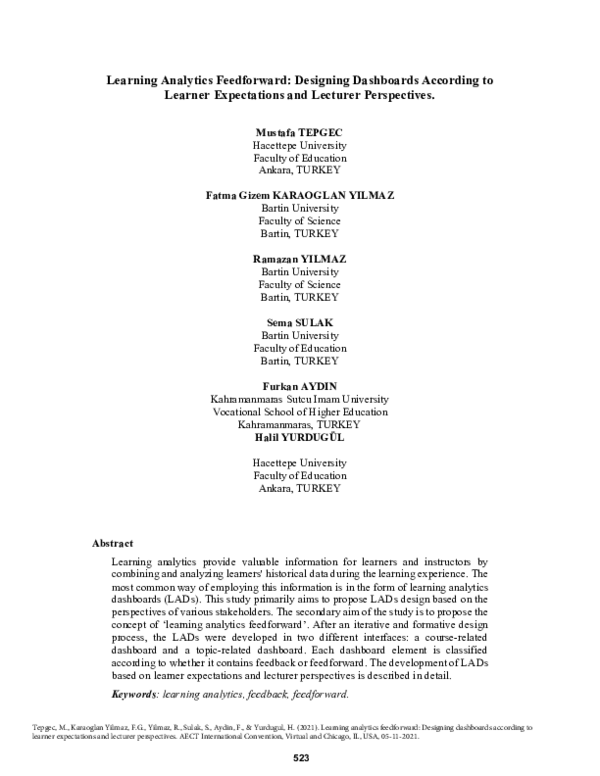 (PDF) Learning Analytics Feedforward: Designing Dashboards According to Learner Expectations and ...