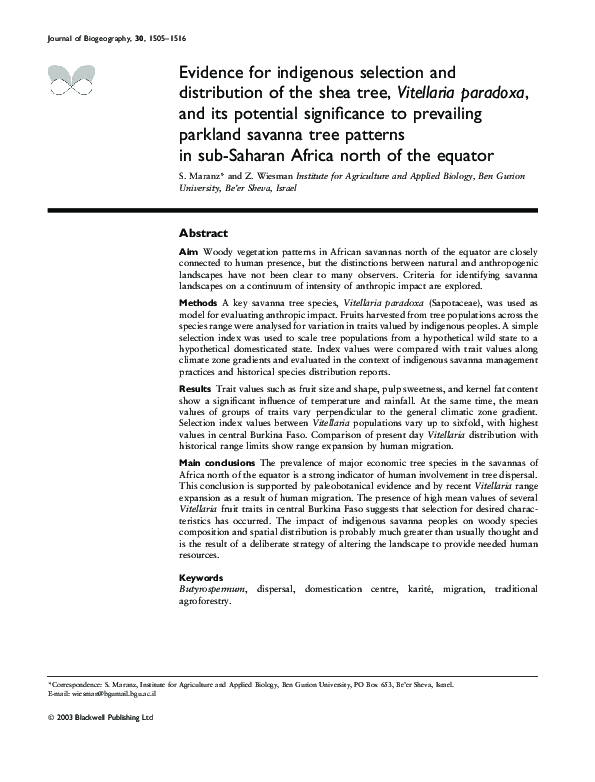 (PDF) Evidence for indigenous selection and distribution of the shea ...