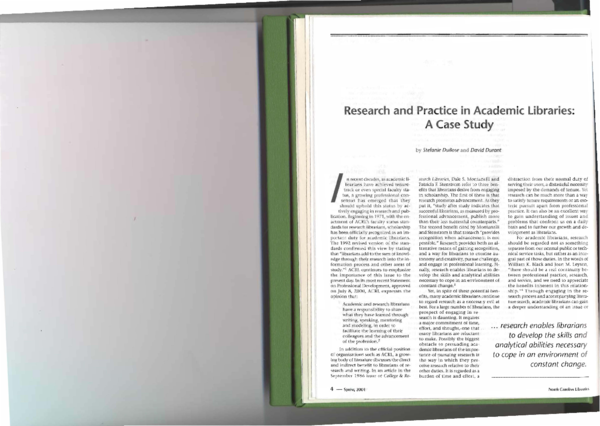 (PDF) Research and Practice in Academic Libraries: A Case Study