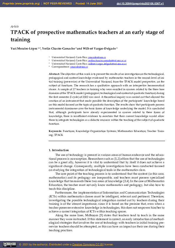 (PDF) TPACK of Prospective Mathematics Teachers at an Early Stage of ...