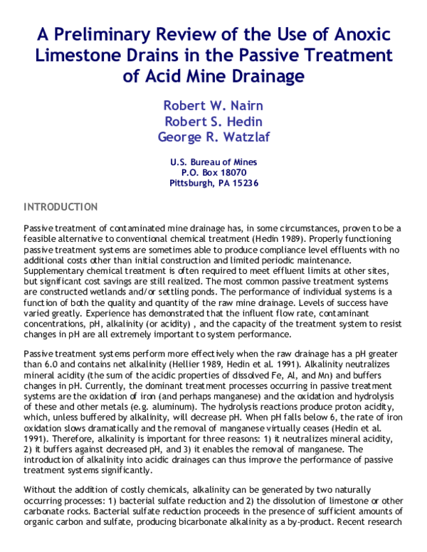 (PDF) A Preliminary Review of the Use of Anoxic Limestone Drains in the ...