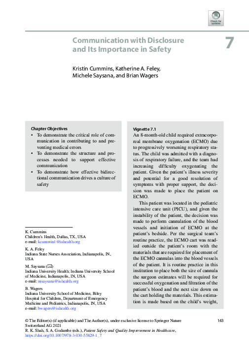 (PDF) Communication with Disclosure and Its Importance in Safety