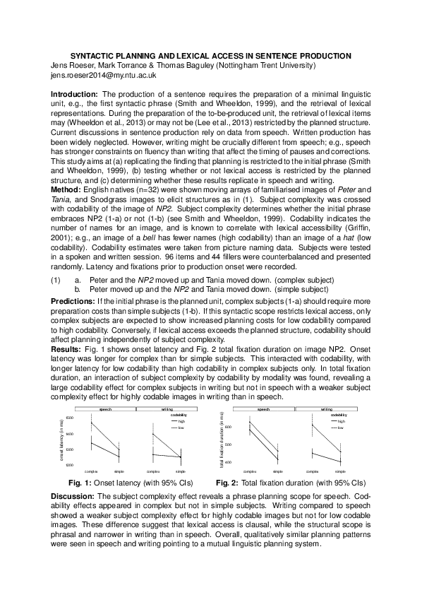 (PDF) Syntactic planning and lexical access in sentence production