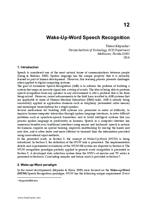 (PDF) 12 Wake-Up-Word Speech Recognition