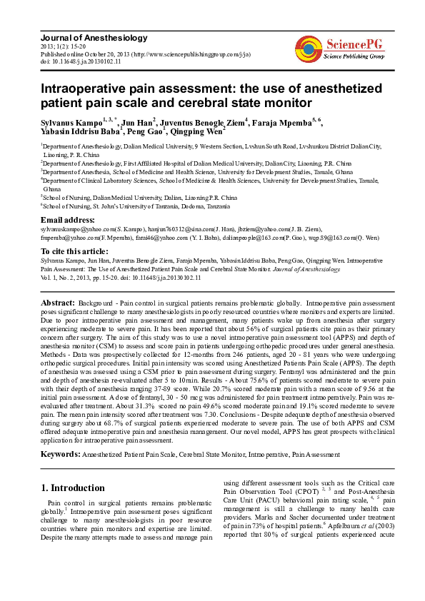 (PDF) Intraoperative pain assessment: the use of anesthetized patient ...