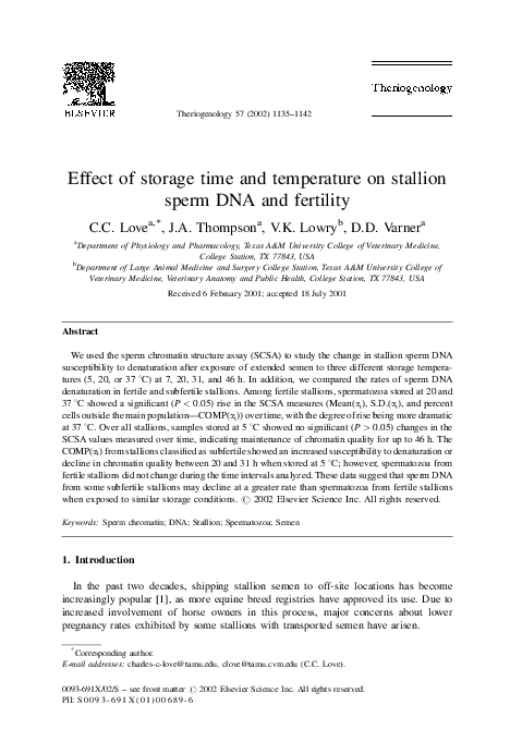 (PDF) Effect of storage time and temperature on stallion sperm DNA and ...