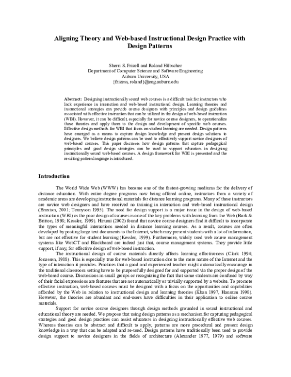 Pdf Aligning Theory And Web Based Instructional Design Practice With Design Patterns