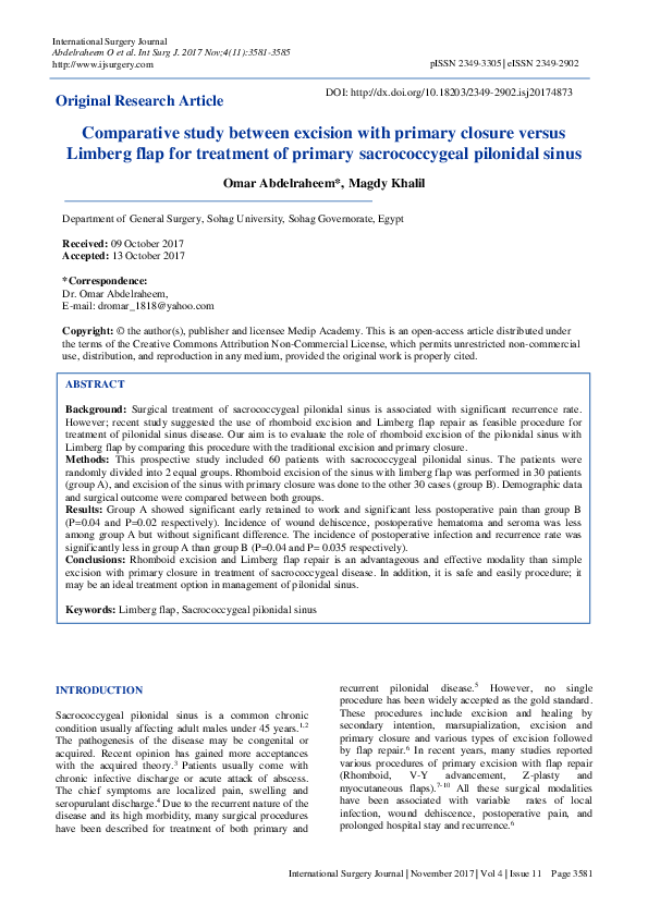(PDF) Comparative study between excision with primary closure versus ...