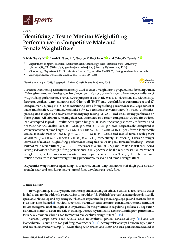 (PDF) Identifying a Test to Monitor Weightlifting Performance in ...