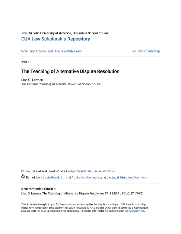 (PDF) The Teaching of Alternative Dispute Resolution