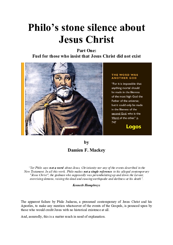 (DOC) Philo's stone silence about Jesus Christ. Part One: Fuel for ...