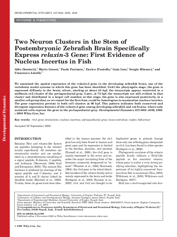 (PDF) Two neuron clusters in the stem of postembryonic zebrafish brain ...