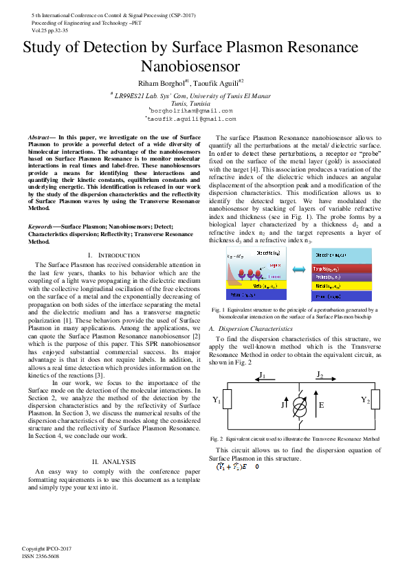 (PDF) Study of Detection by Surface Plasmon Resonance Nanobiosensor
