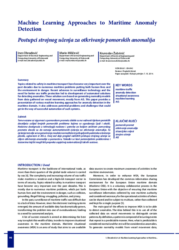 Pdf Machine Learning Approaches To Maritime Anomaly Detection