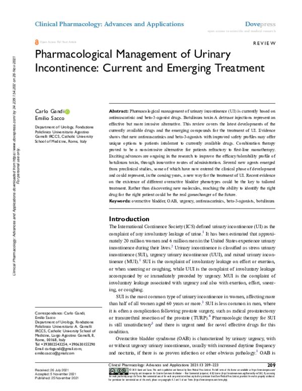 (PDF) Pharmacological Management of Urinary Incontinence: Current and ...