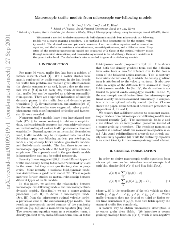 (PDF) Macroscopic traffic models from microscopic car-following models
