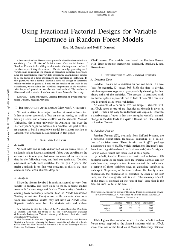 (PDF) Using Fractional Factorial Designs for Variable Importance in Random Forest Models