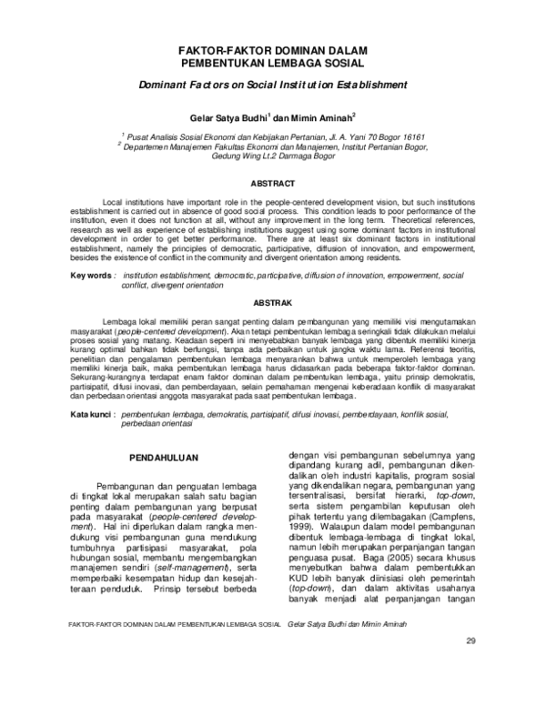 (PDF) Faktor-Faktor Dominan dalam Pembentukan Lembaga Sosial