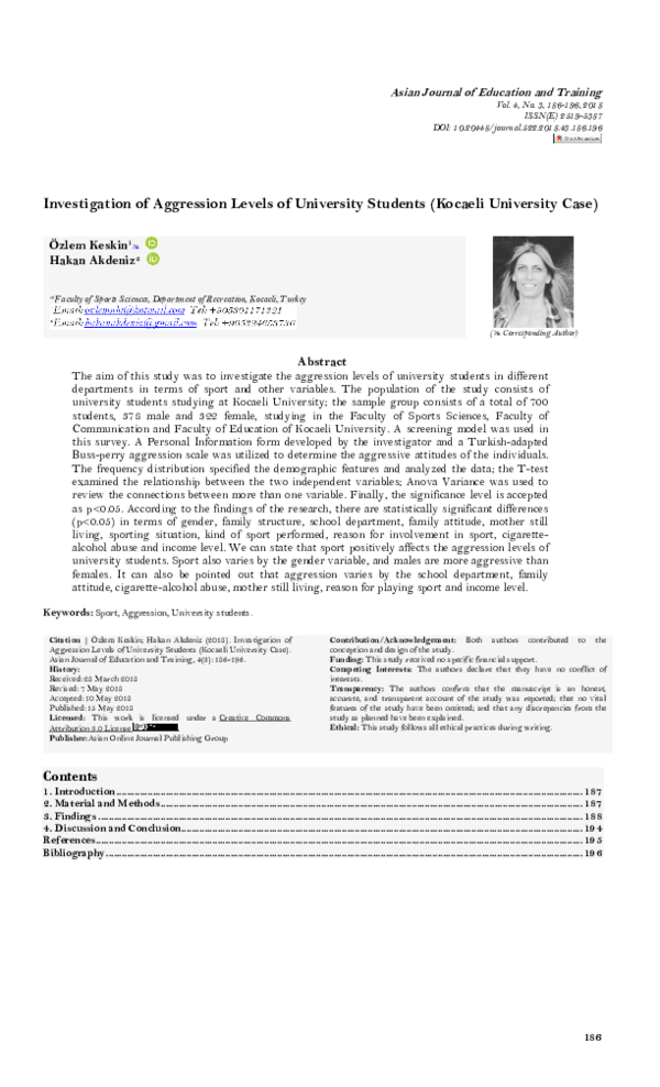 (PDF) Investigation of Aggression Levels of University Students ...