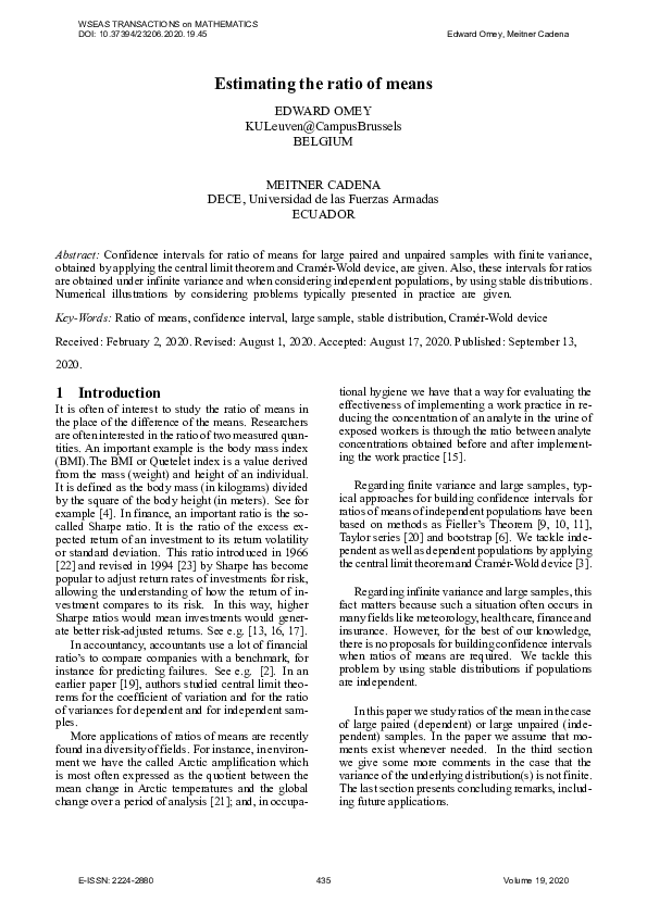 (PDF) Estimating the Ratio of Means