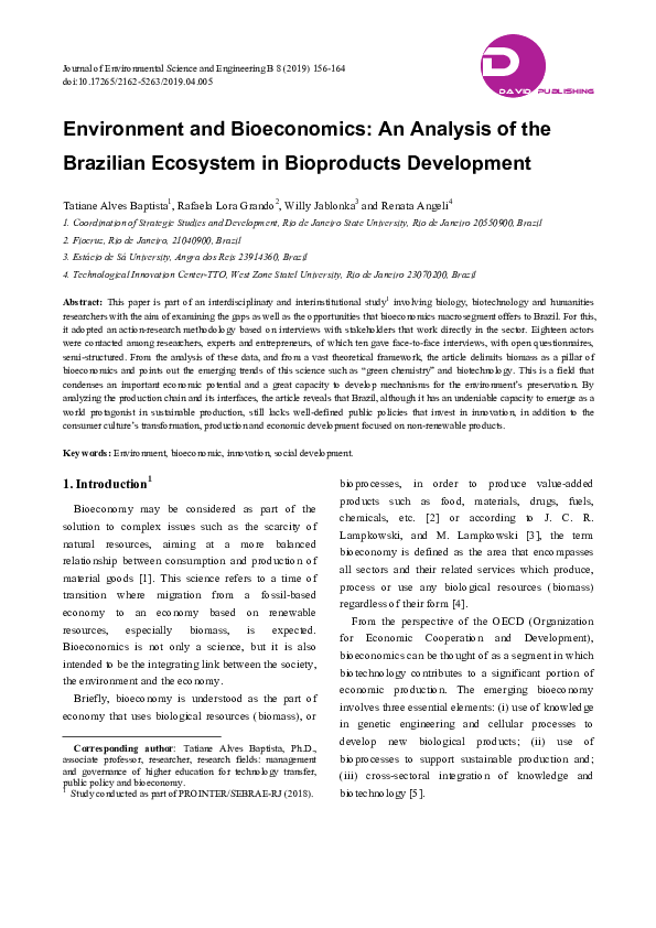 (PDF) Environment and Bioeconomics: An Analysis of the Brazilian ...