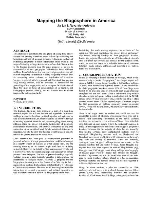 (PDF) Mapping the Blogosphere in America