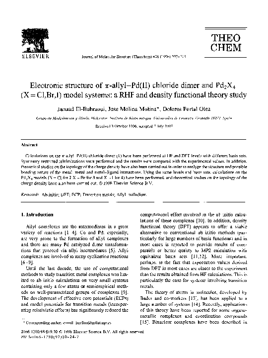 (PDF) Electronic structure of π-allyl-Pd(II) chloride dimer and Pd 2X 4 ...