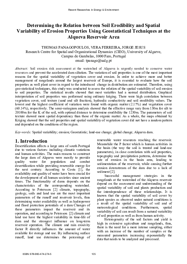 (PDF) Determining the relation between soil erodibility and spatial variability of erosion ...