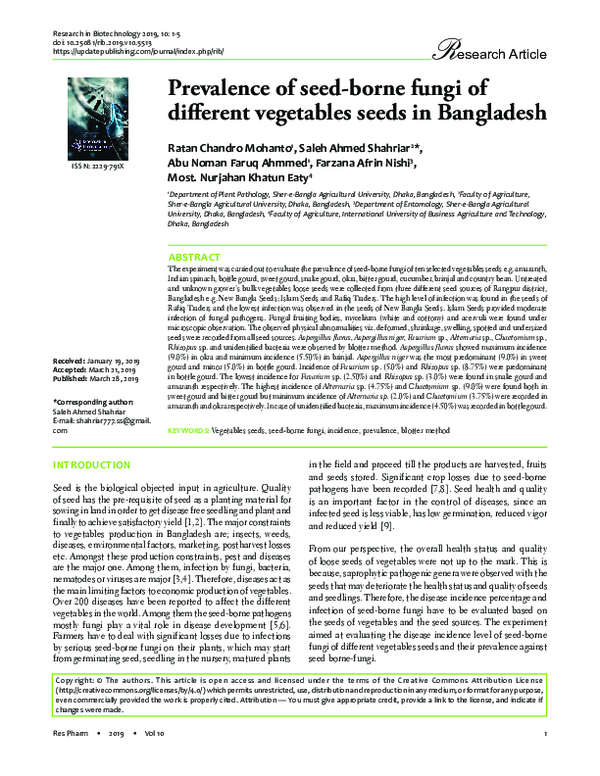 (PDF) Prevalence of seed-borne fungi of different vegetables seeds in ...