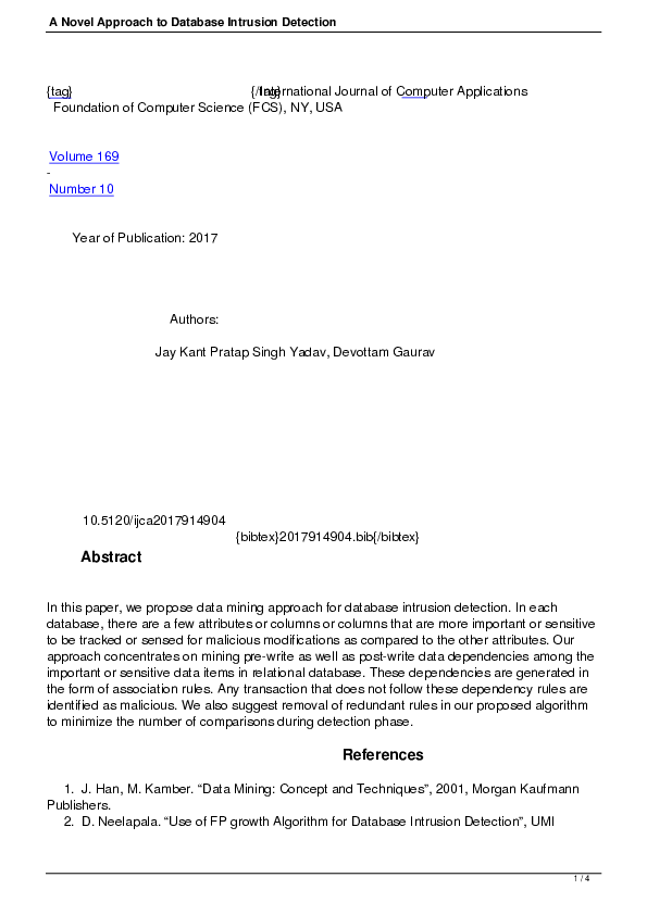 Pdf A Novel Approach To Database Intrusion Detection