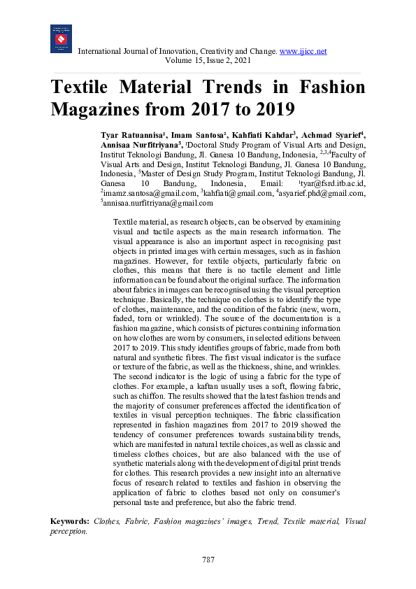 (PDF) Textile Material Trends in Fashion Magazines from 2017 to 2019