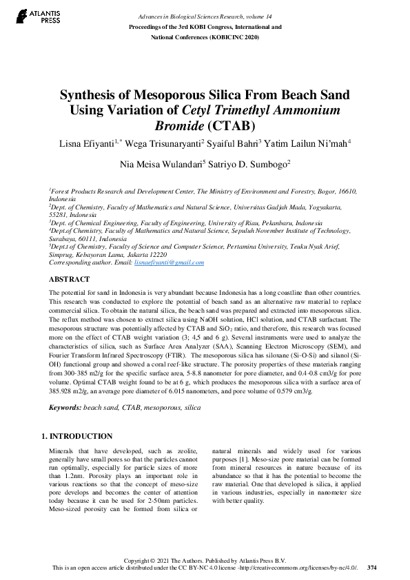 (PDF) Synthesis of Mesoporous Silica From Beach Sand Using Variation of ...