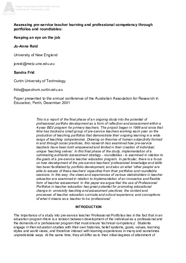 (PDF) Assessing pre-service teacher learning and professional ...