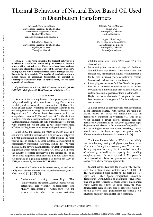 (PDF) Thermal Behaviour of Natural Ester Based Oil Used in Distribution ...