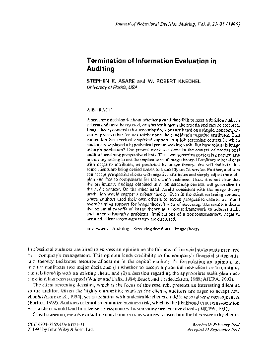 (PDF) Termination of information evaluation in auditing