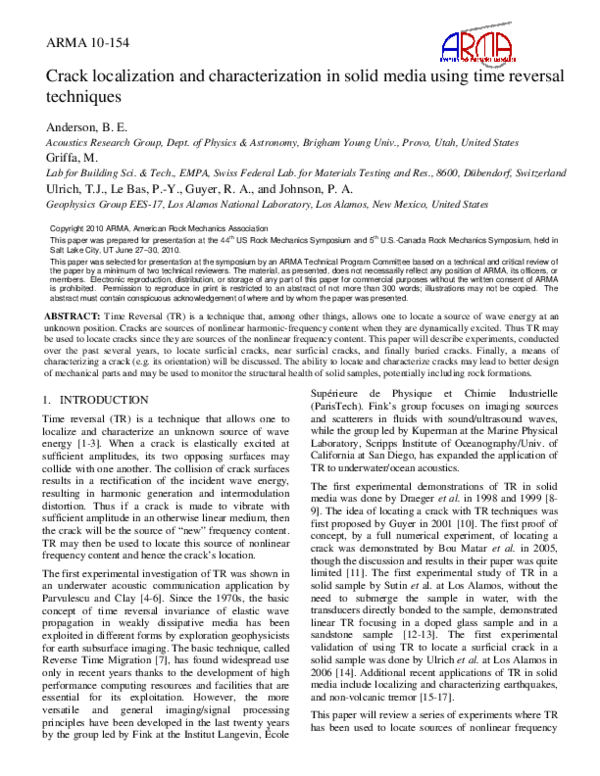 (PDF) Crack Localization And Characterization In Solid Media Using Time Reversal Techniques
