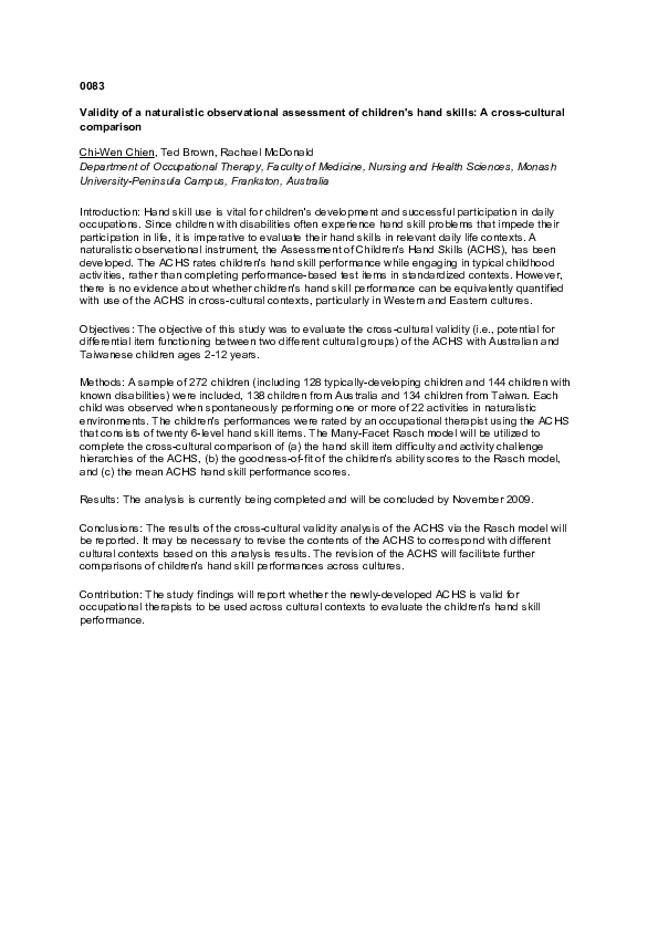 (PDF) Validity of a naturalistic observational assessment of children's ...