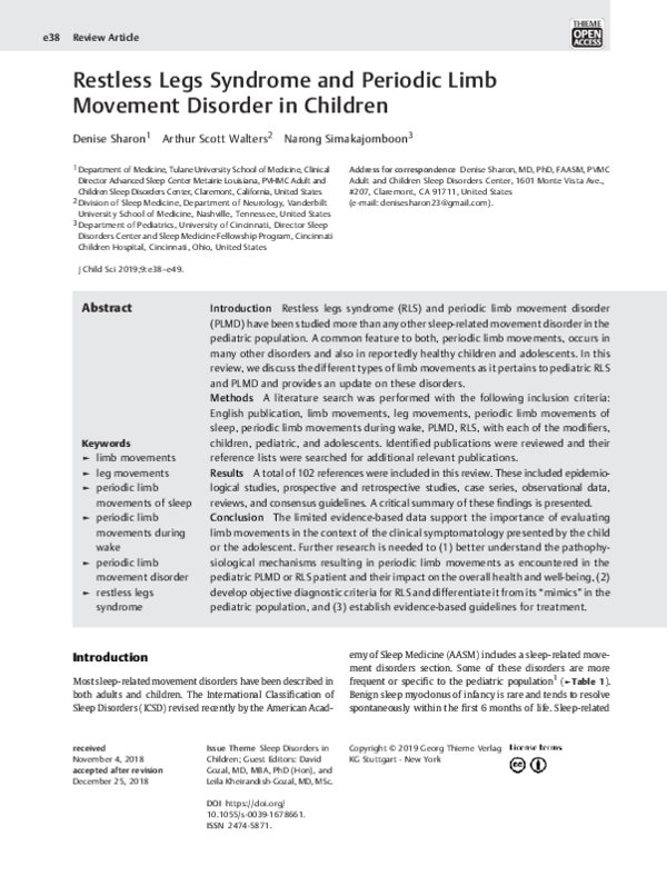 (PDF) Restless Legs Syndrome and Periodic Limb Movement Disorder in ...