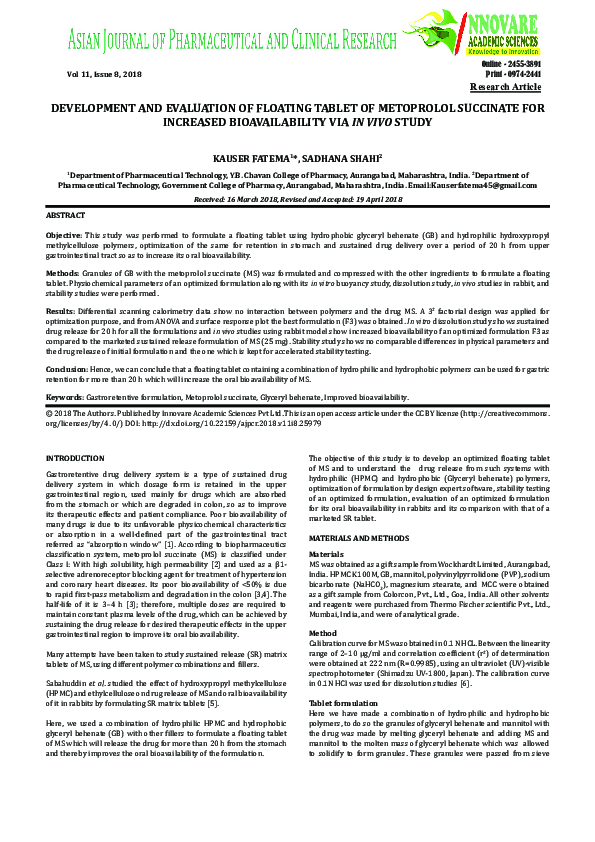 Pdf Development And Evaluation Of Floating Tablets Of Salbutamol Sulphate