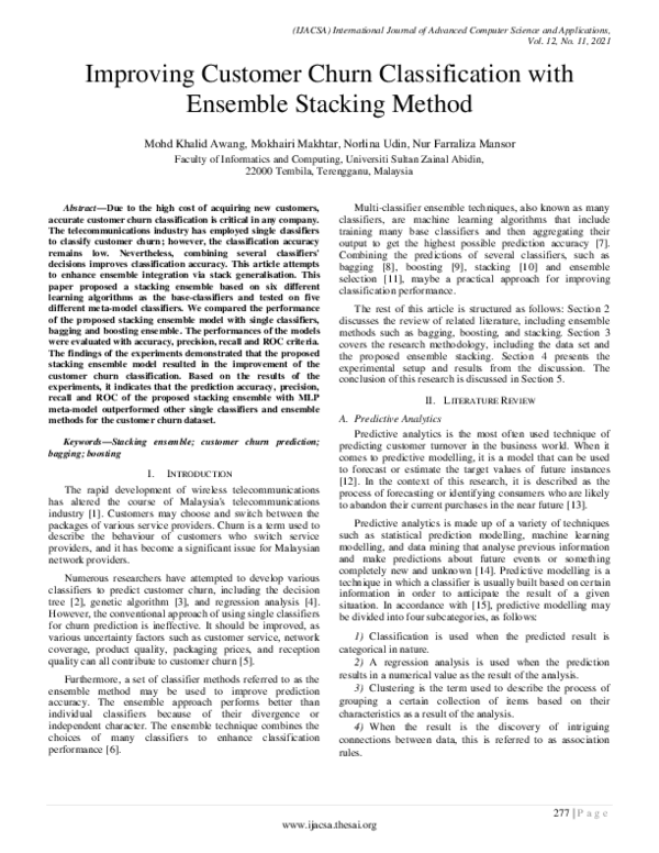 (PDF) Improving Customer Churn Classification with Ensemble Stacking Method