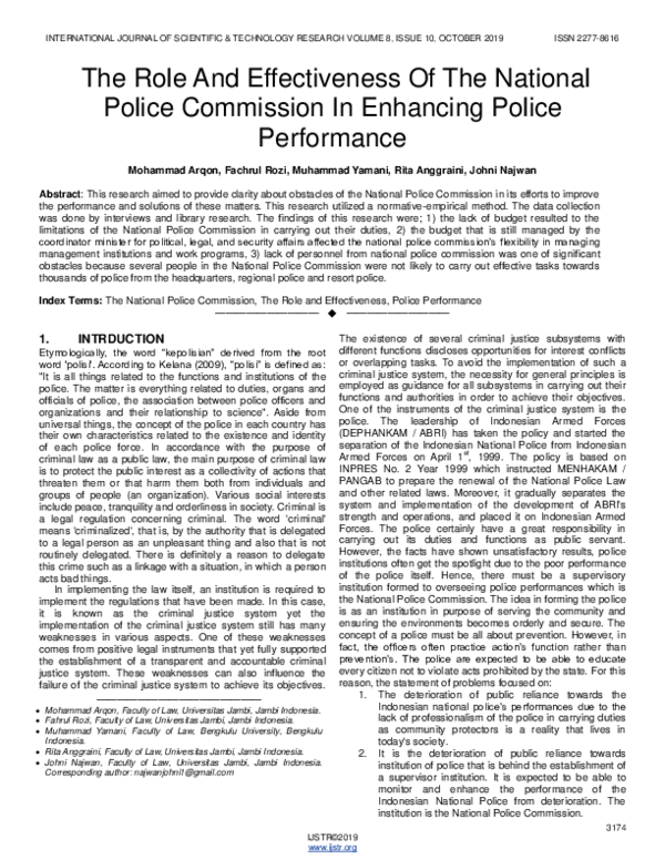 (PDF) The Role And Effectiveness Of The National Police Commission In ...