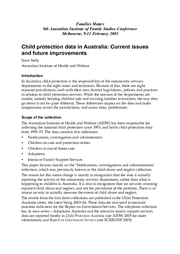 (PDF) Child protection data in Australia: Current issues and future ...