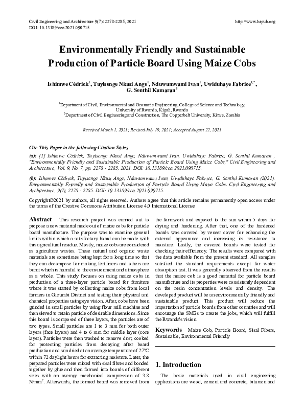 (PDF) Environmentally Friendly and Sustainable Production of Particle ...