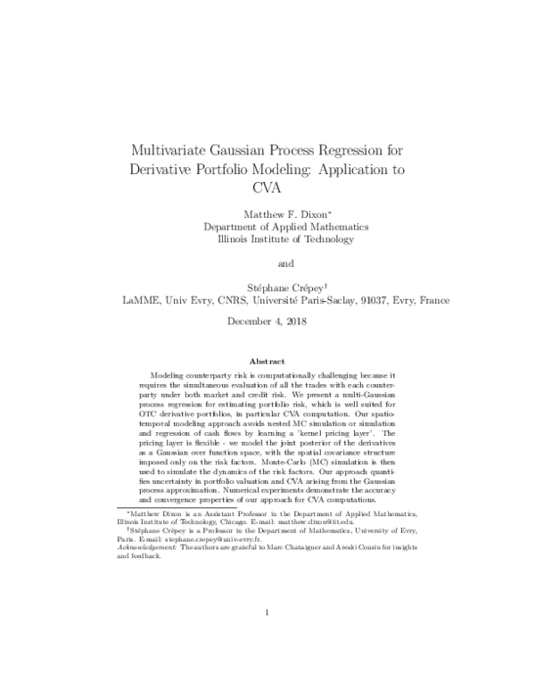 (PDF) Multivariate Gaussian Process Regression for Derivative Portfolio Modeling: Application to CVA