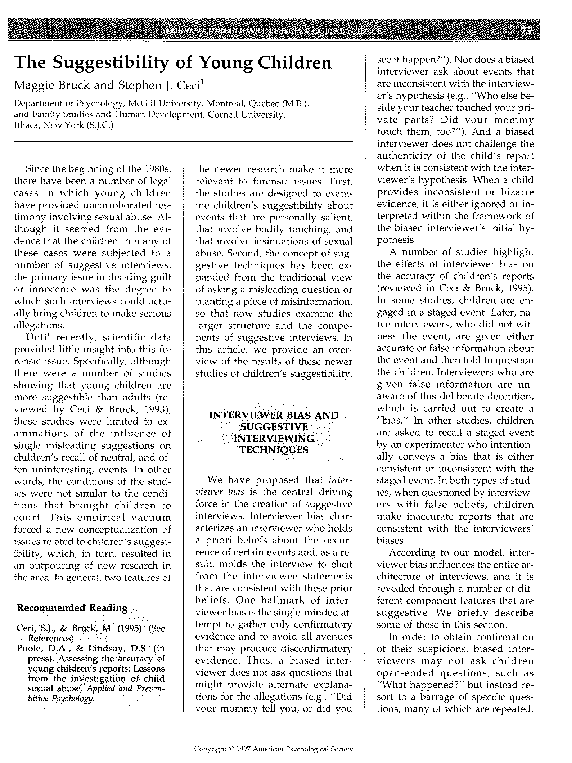 (PDF) The suggestibility of young children