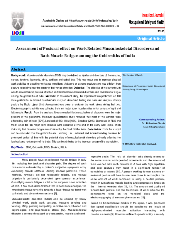 Pdf Assessment Of Postural Effect On Work Related Musculoskeletal
