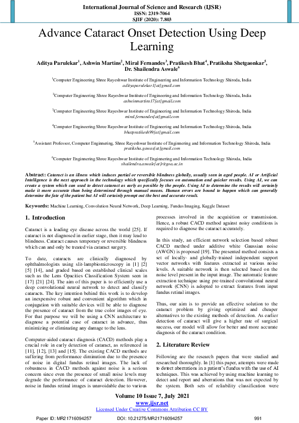 (PDF) Advance Cataract Onset Detection Using Deep Learning