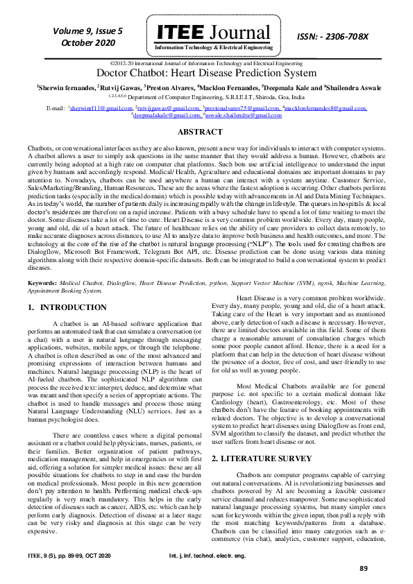 (PDF) Doctor Chatbot : Heart Disease Prediction System