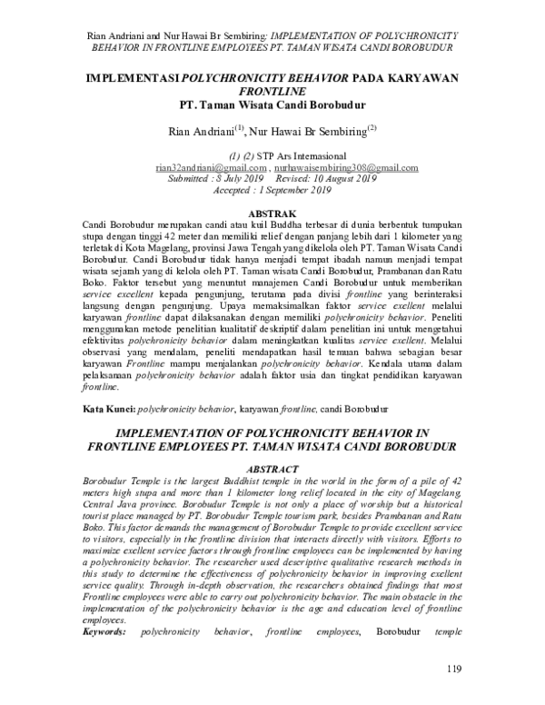 (PDF) Implementation of Polychronicity Behavior in Frontline Employees ...
